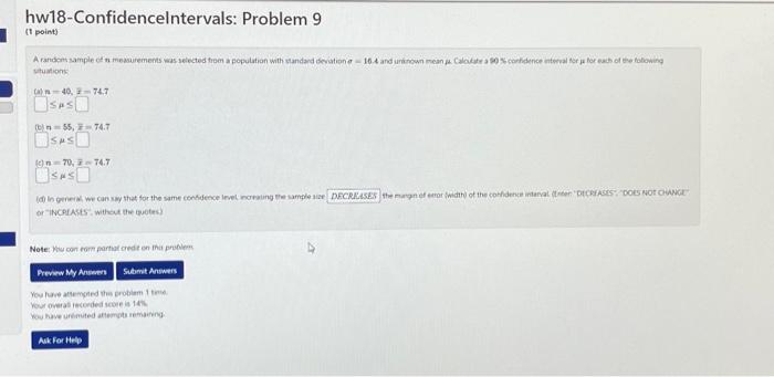 hw18-Confidencelntervals: Problem 7 (1 point) A | Chegg.com