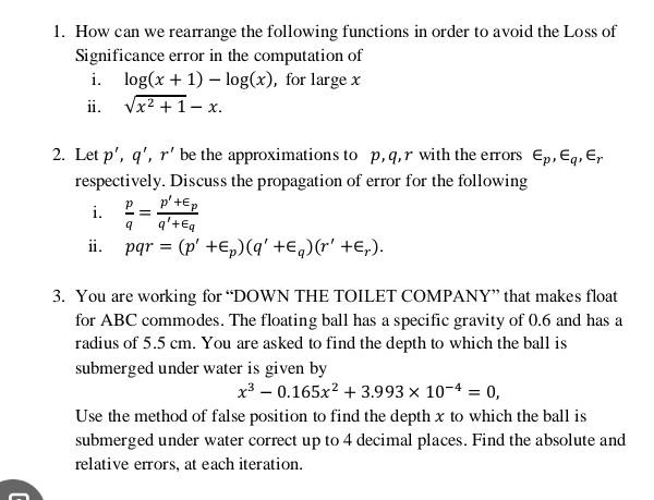 Solved 1. How can we rearrange the following functions in | Chegg.com