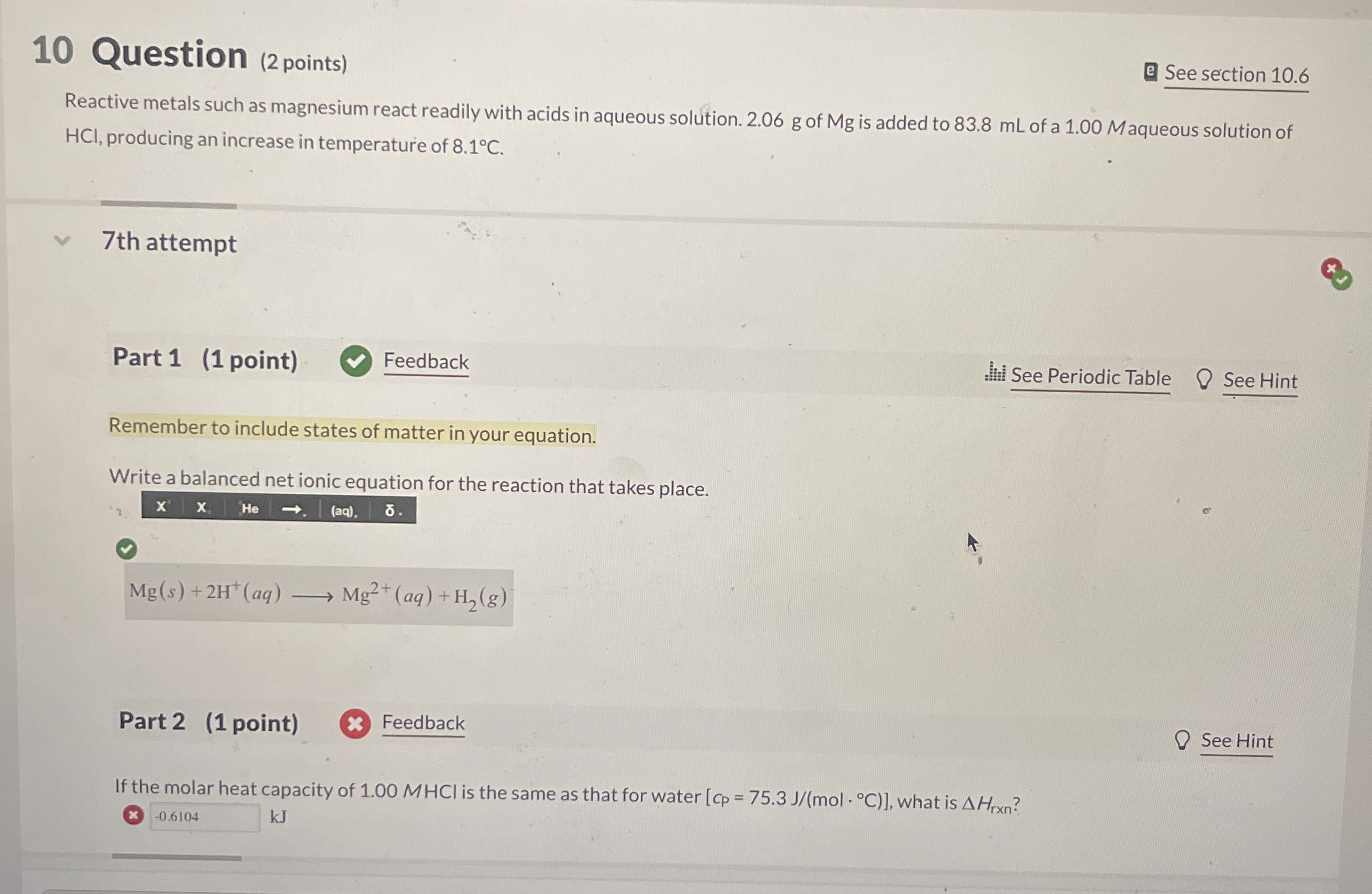 Solved Part 1 (1 ﻿point)FeedbackSee Periodic TableSee | Chegg.com