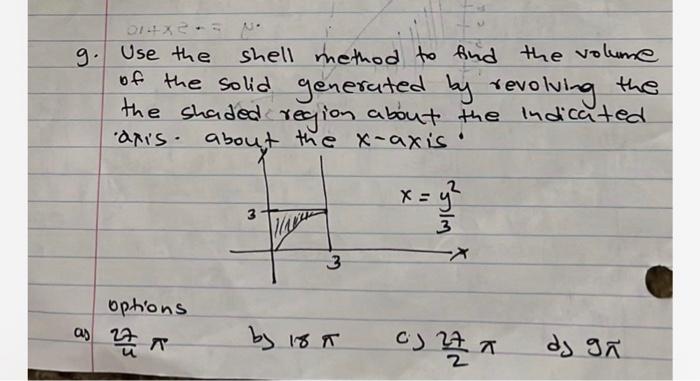 Solved 9. Use the shell method to find the volume of the | Chegg.com