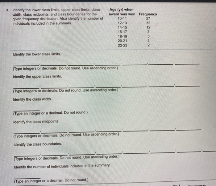 Solved 3 Identify The Lower Class Limits Upper Class Chegg