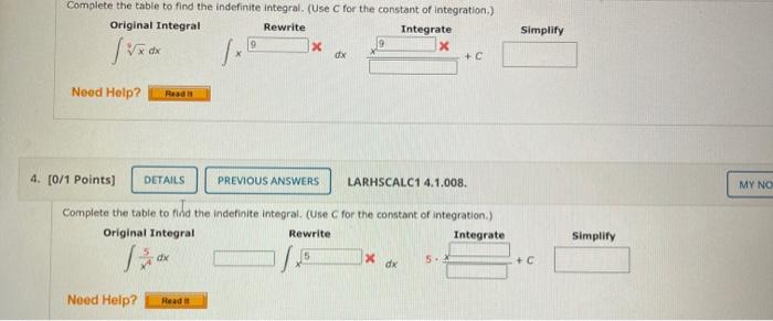 Solved Complete the table to find the indefinite integral. | Chegg.com