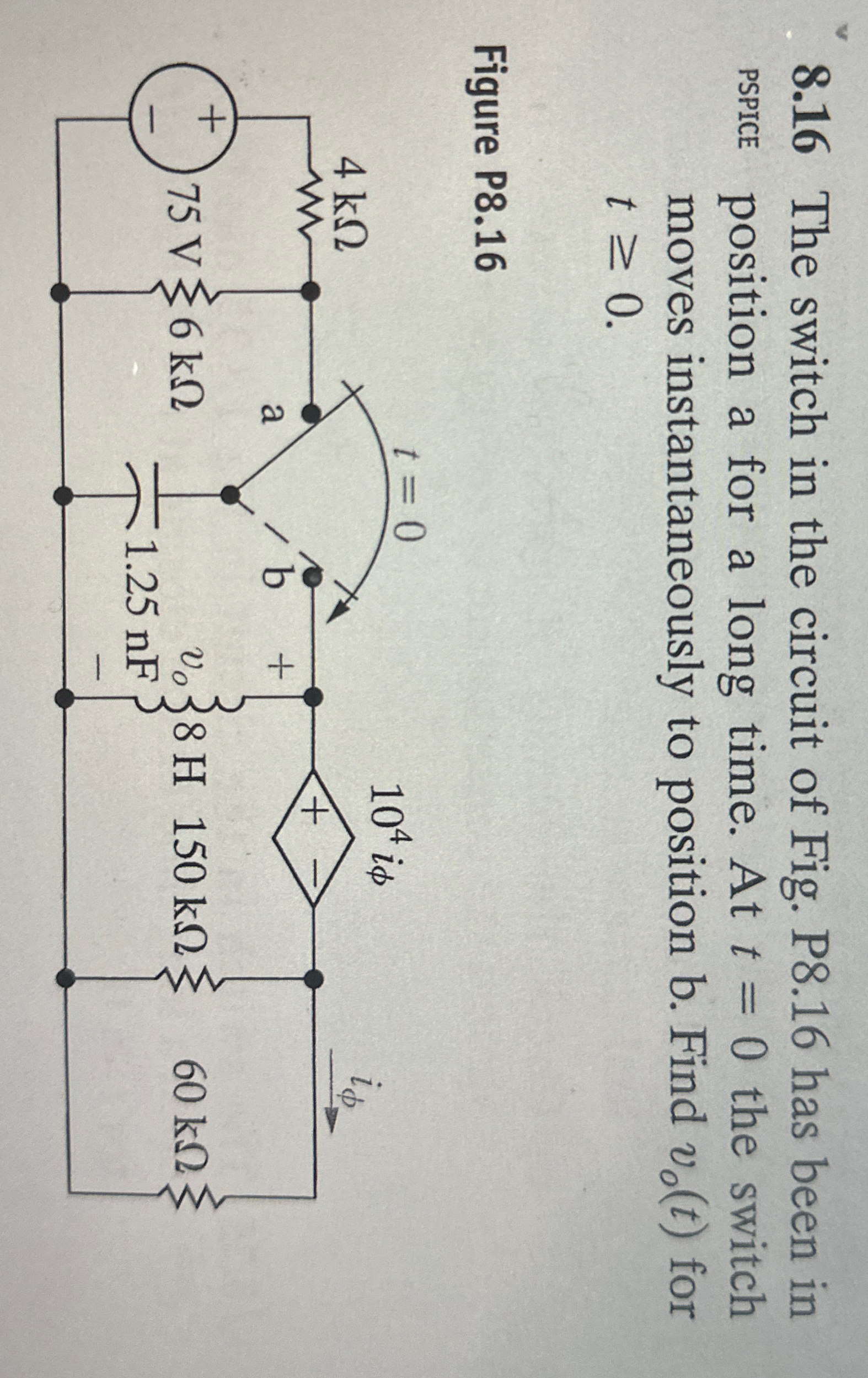 Solved 8.16 ﻿The switch in the circuit of Fig. P8.16 ﻿has | Chegg.com