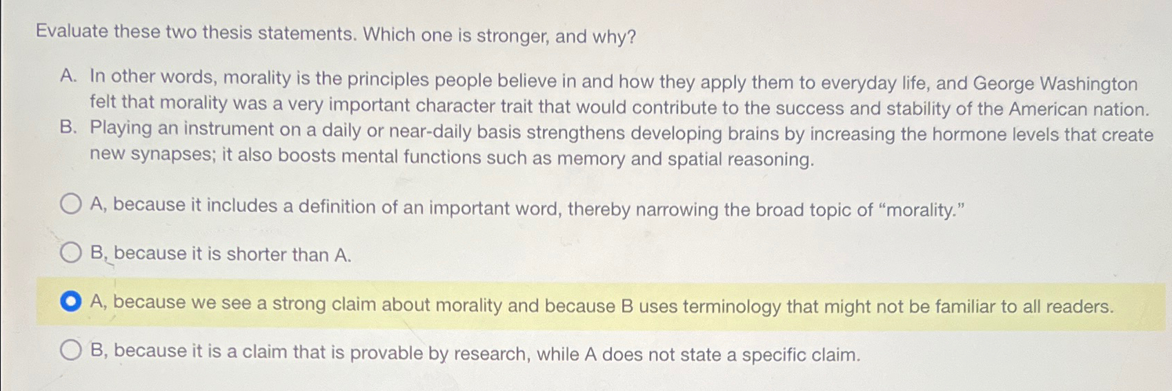 Solved Evaluate these two thesis statements. Which one is | Chegg.com