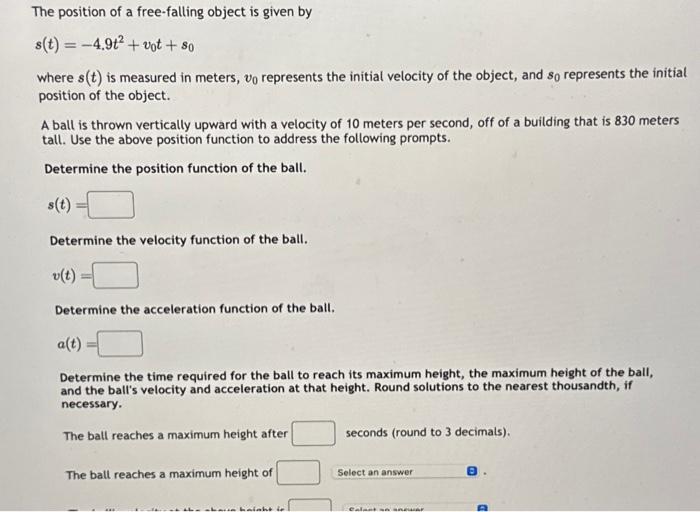Solved The position of a free-falling object is given by | Chegg.com