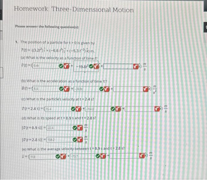 Solved Homework: Three-Dimensional Motion Please answer the | Chegg.com