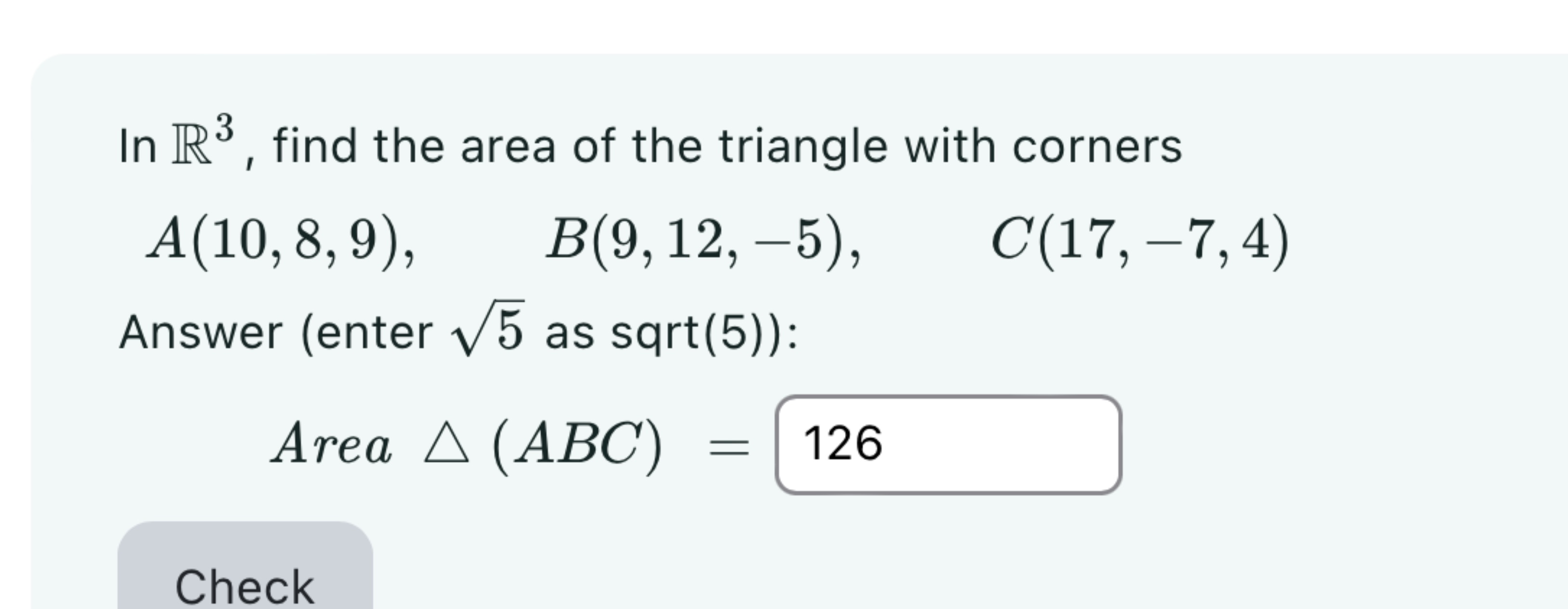 Solved In R3, ﻿find the area of the triangle with | Chegg.com