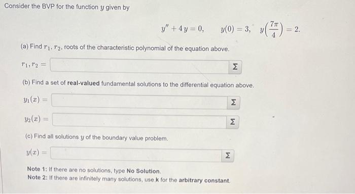 Solved Consider the BVP for the function y given by | Chegg.com