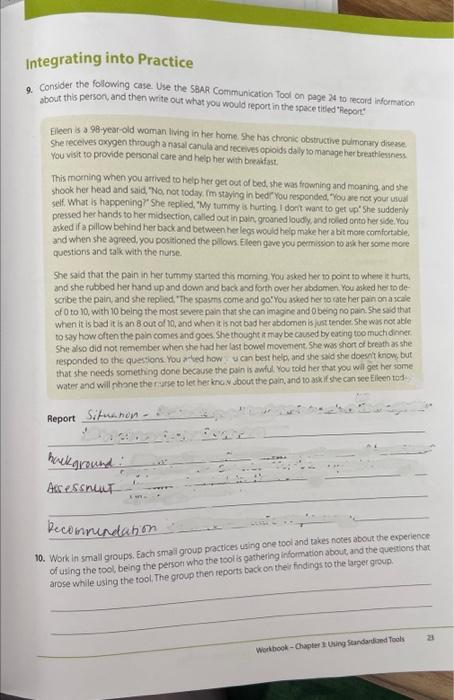 Solved 9. Consider the following case Use the SBAR | Chegg.com