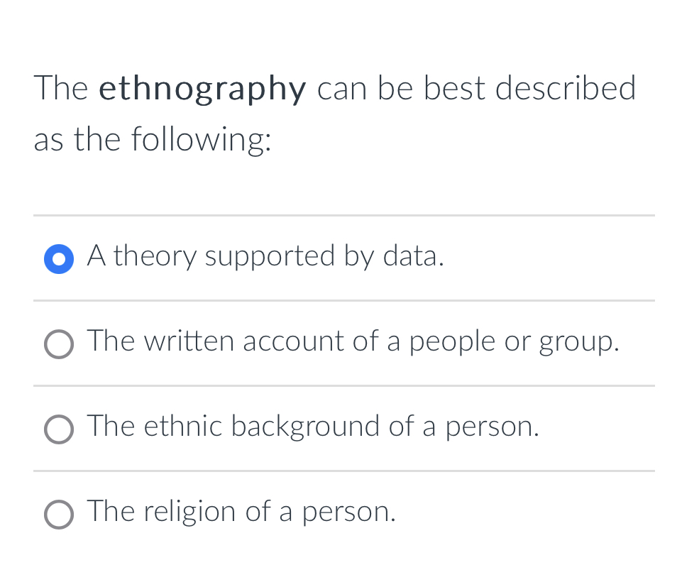 Solved The ethnography can be best described as the | Chegg.com