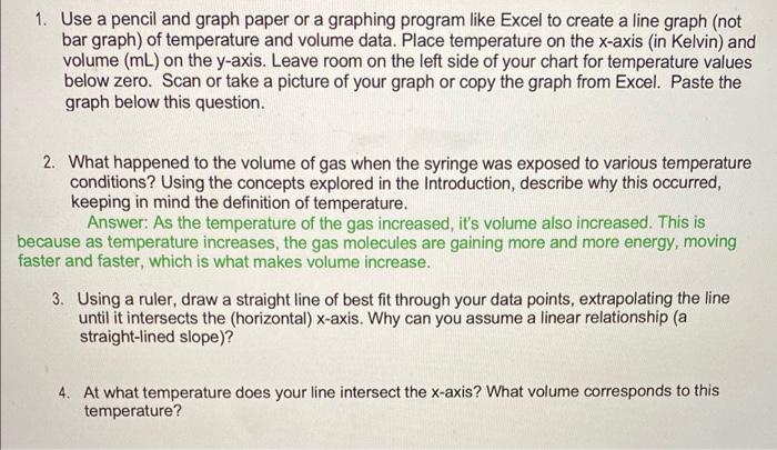 Table 1 Temperature Vs Volume Of Gas Data1 Use A