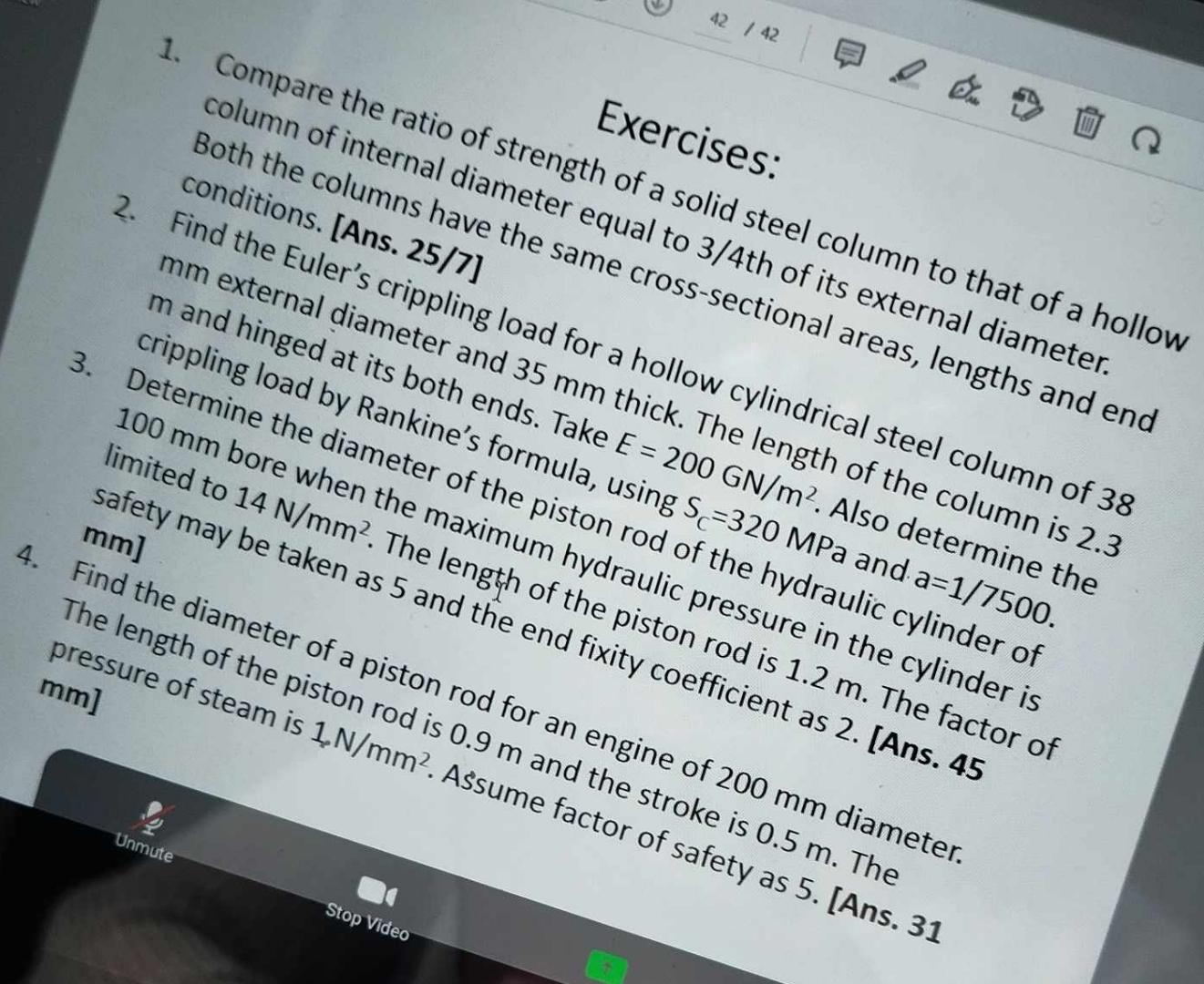 Solved Compare the ratio of strens Excises:column of | Chegg.com