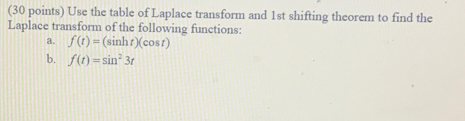 Solved Use the table of Laplace transform and 1 ﻿st shifting | Chegg.com