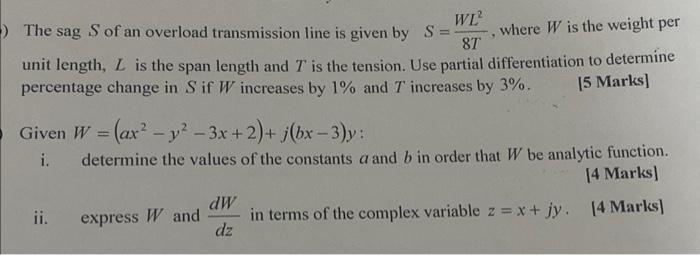 Solved The sag S of an overload transmission line is given | Chegg.com