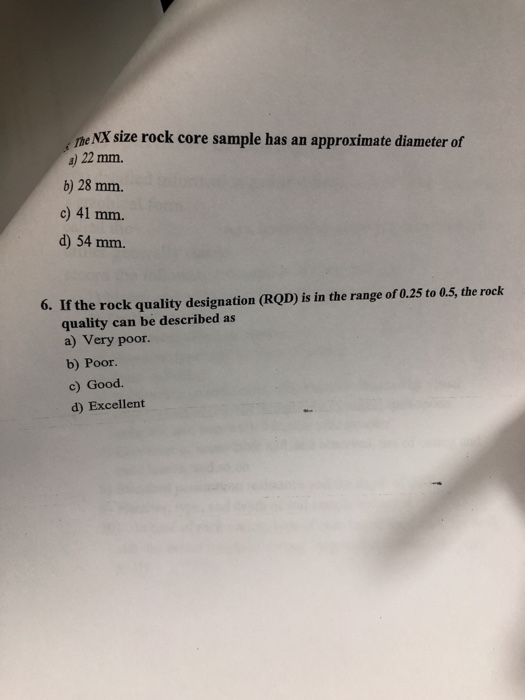 Solved me NX size rock core sample has an approximate | Chegg.com