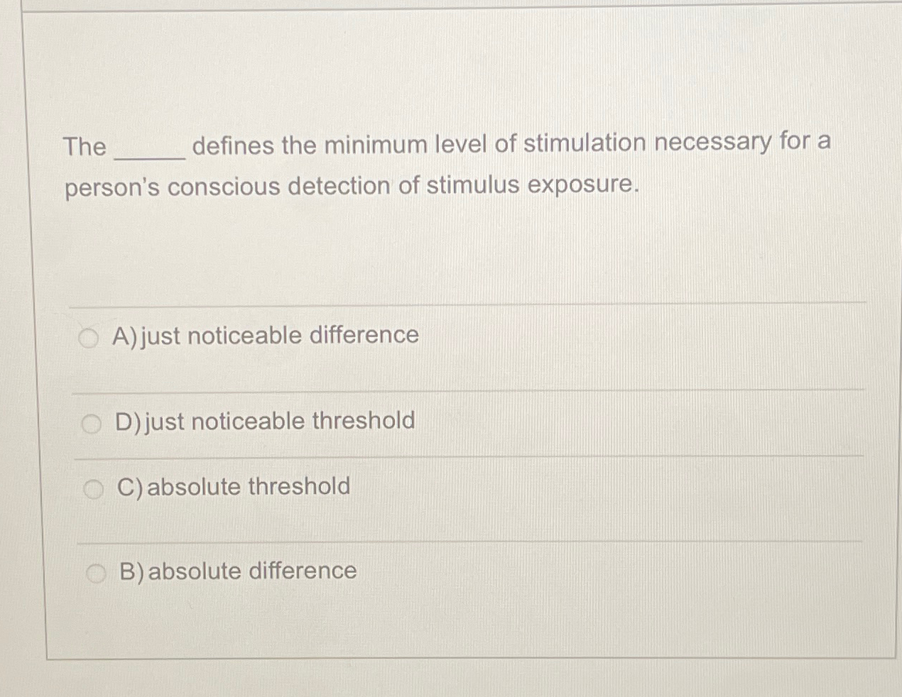 Solved The defines the minimum level of stimulation | Chegg.com