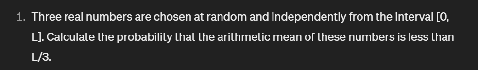 Solved Three real numbers are chosen at random and | Chegg.com