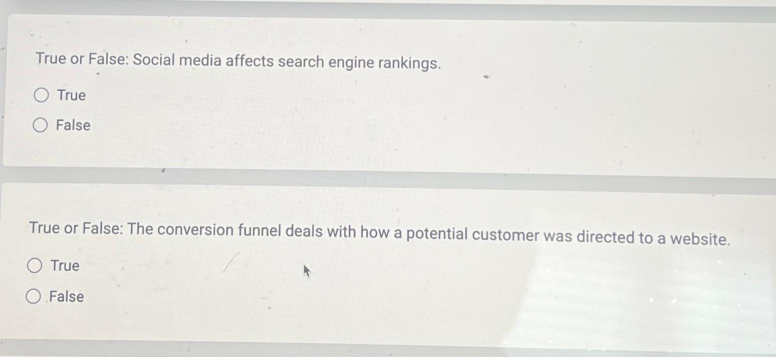 Solved True or False: Social media affects search engine | Chegg.com