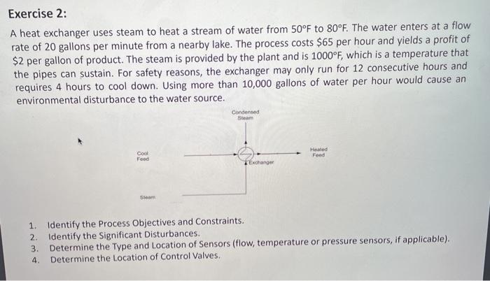 Solved Exercise 2: A heat exchanger uses steam to heat a | Chegg.com
