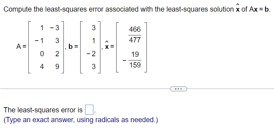 Solved Compute the least-squares error associated with the | Chegg.com