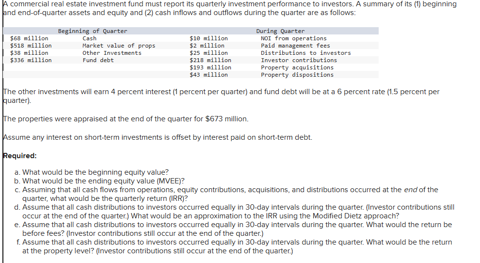 Solved A commercial real estate investment fund must report | Chegg.com