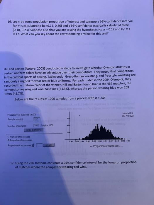 Solved 16. Let π be some population proportion of interest | Chegg.com