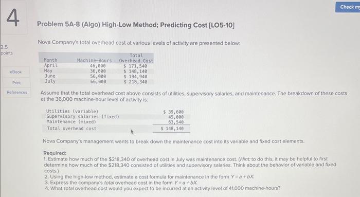 Solved Problem 5A-8 (Algo) High-Low Method; Predicting Cost | Chegg.com