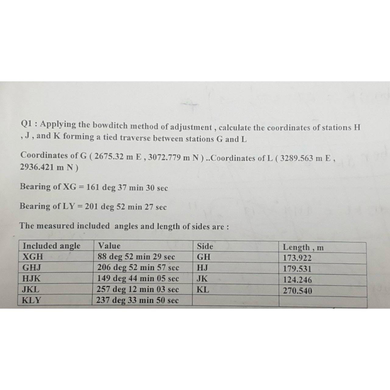 Solved Q1 ﻿: Applying the bowditch method of adjustment, | Chegg.com