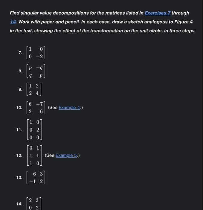 Solved Find singular value decompositions for the matrices | Chegg.com