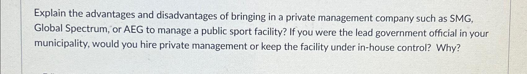 Solved Explain the advantages and disadvantages of bringing | Chegg.com