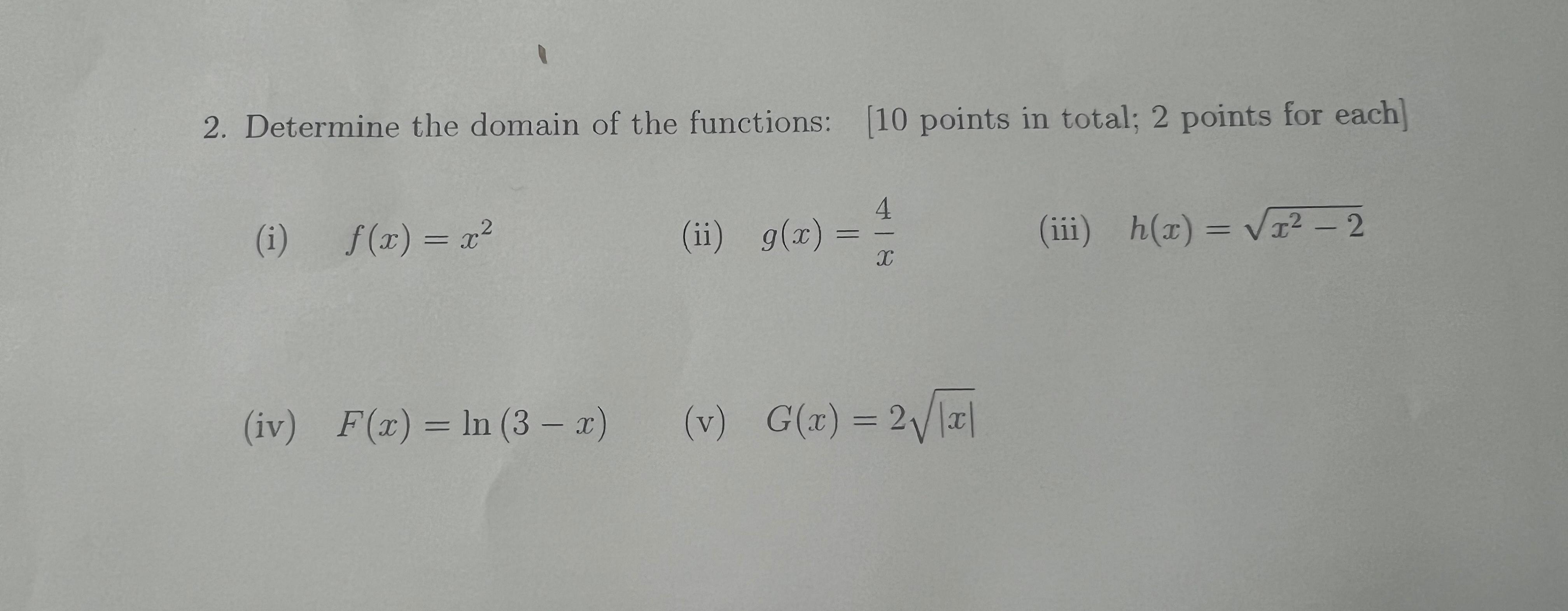 Solved Determine the domain of the functions: [10 ﻿points in | Chegg.com