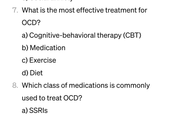 What is the most effective treatment for OCD?a) | Chegg.com