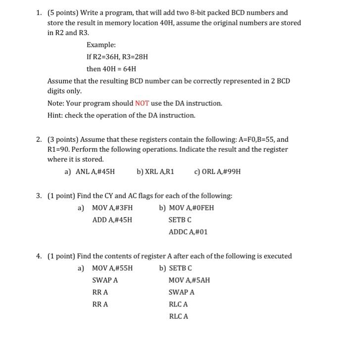 Solved 1. (5 points) Write a program, that will add two | Chegg.com