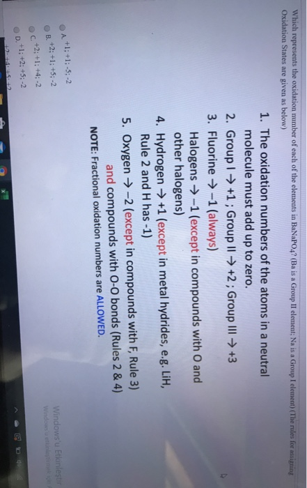 Solved Which represents the oxidation number of each of the | Chegg.com