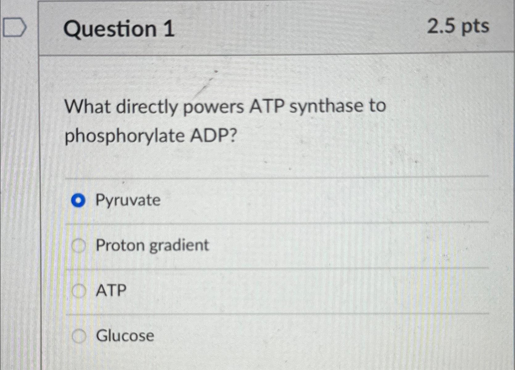 Solved Question 12.5ptsWhat directly powers ATP synthase to | Chegg.com