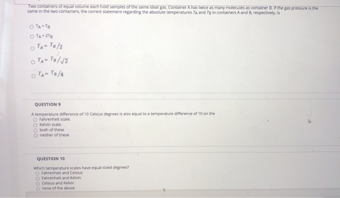 Solved Two containers of equal volume each hold samples of | Chegg.com