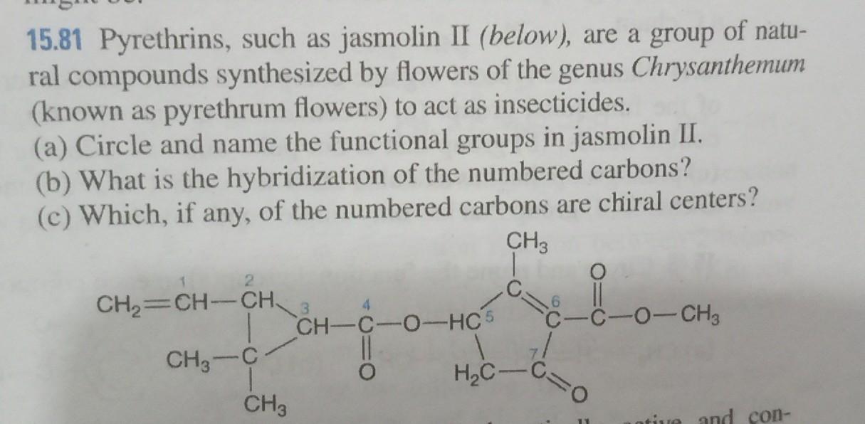 Solved 15.81 Pyrethrins, such as jasmolin II (below), are a | Chegg.com