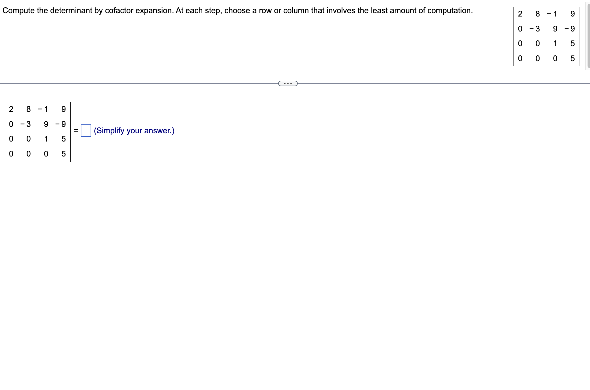 Solved Compute the determinant by cofactor expansion. At | Chegg.com
