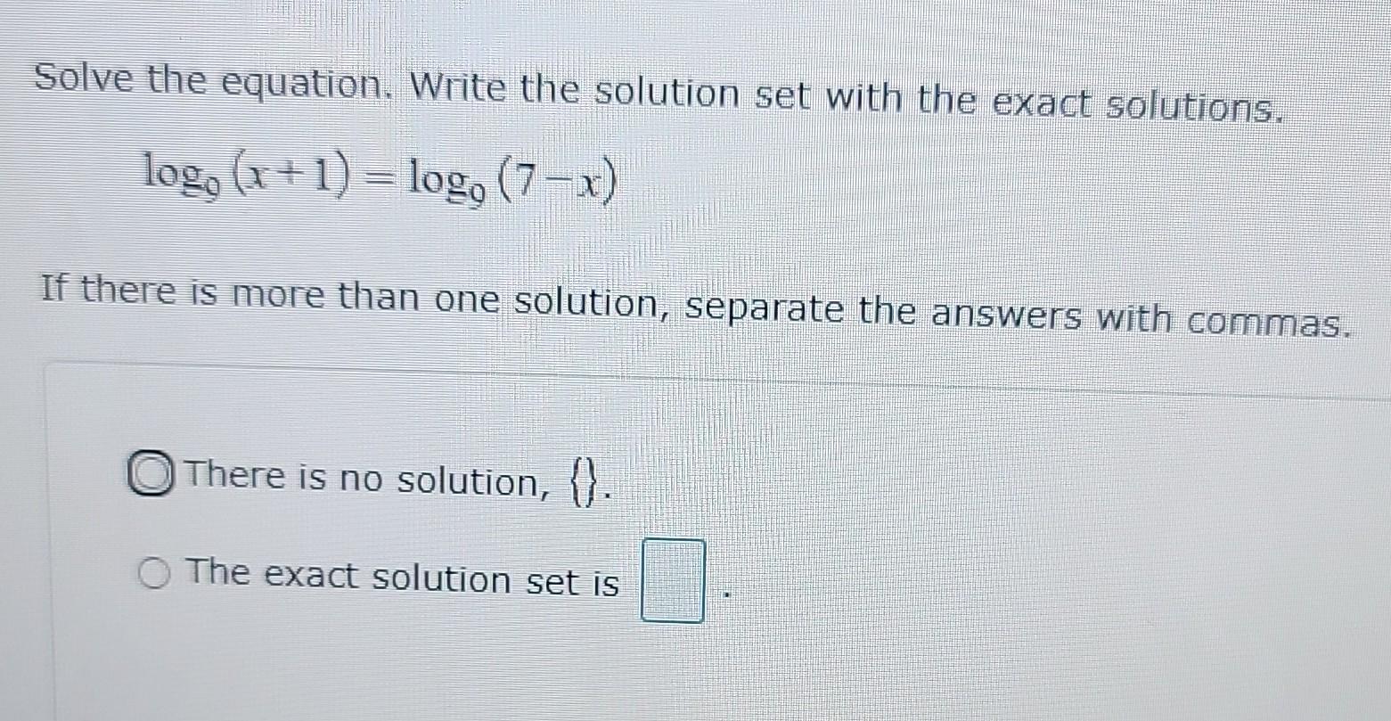 Solved Solve the equation. Write the solution set with the | Chegg.com