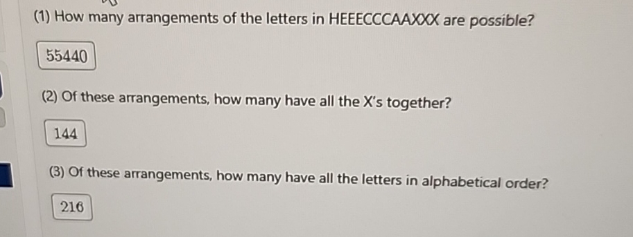 Solved (1) ﻿How many arrangements of the letters in | Chegg.com