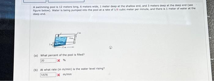 Solved A swimming pool is 12 meters long, 6 meters wide, 1 | Chegg.com