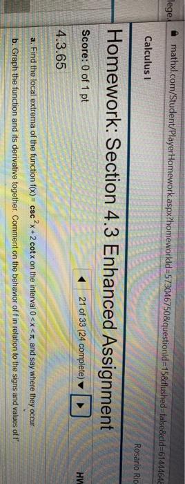 Solved Homework Section 4 3 Enhanced Assignment Score 0 Of