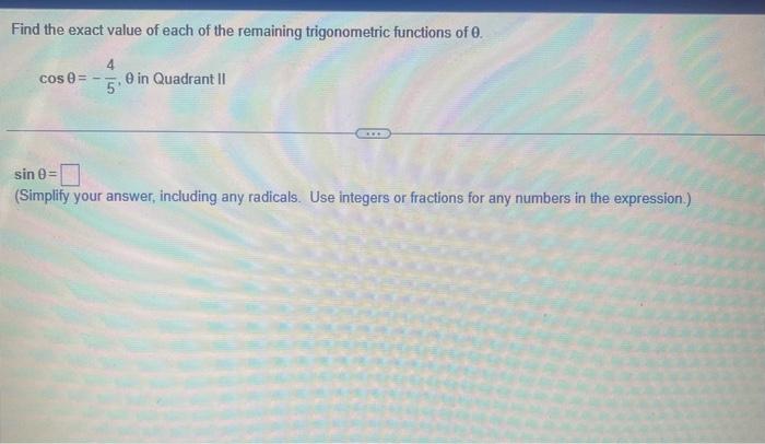 Solved Use a coterminal angle to find the exact value of the | Chegg.com