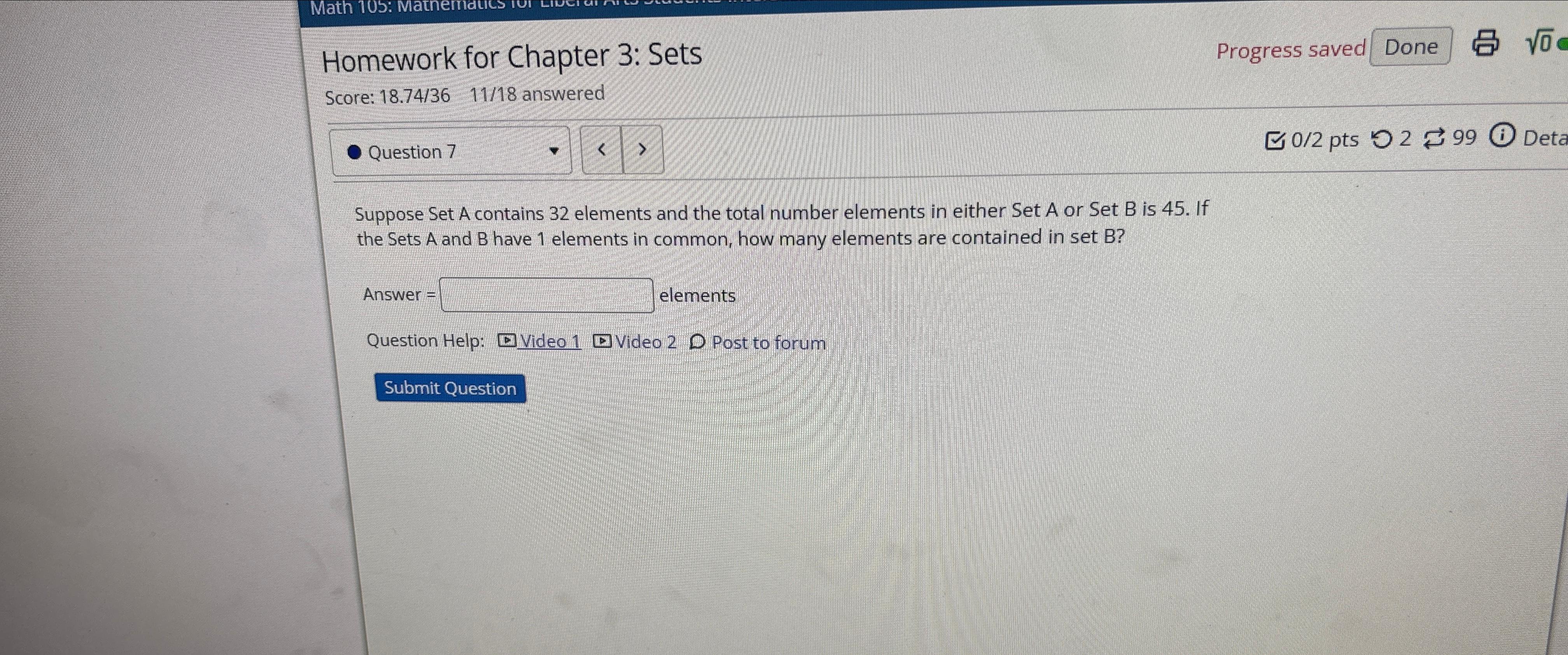 Solved Homework for Chapter 3: SetsProgress | Chegg.com