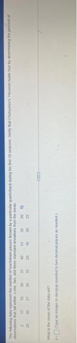 Solved The following data represent the number of touchdown | Chegg.com