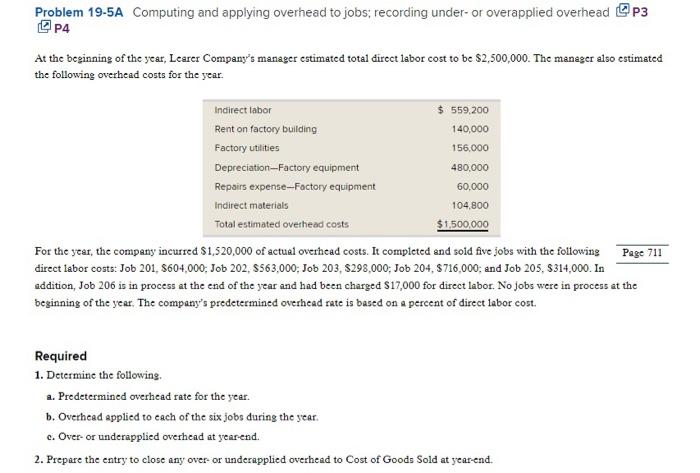 Solved Problem 19-5A Computing and applying overhead to | Chegg.com