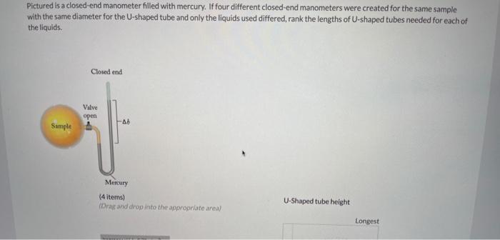 Solved Pictured is a closed-end manometer filled with | Chegg.com