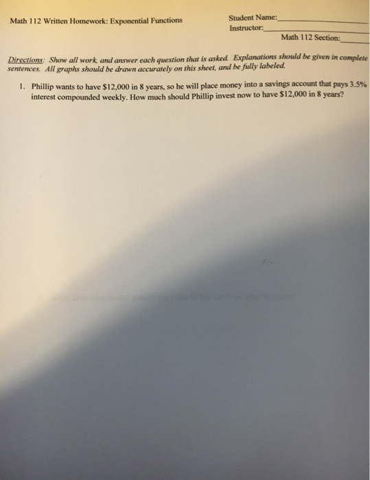 Solved Math 112 Written Homework Exponential Functions