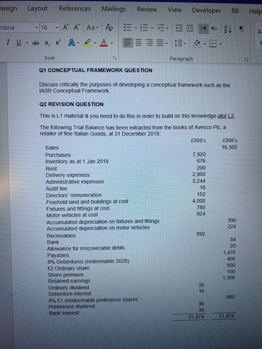 Solved Design Layout References Mailings Review View | Chegg.com