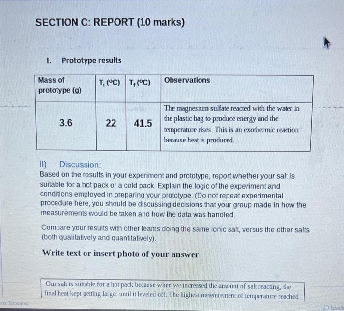 Solved SECTION C: REPORT (10 marks) I. Prototype results II) | Chegg.com